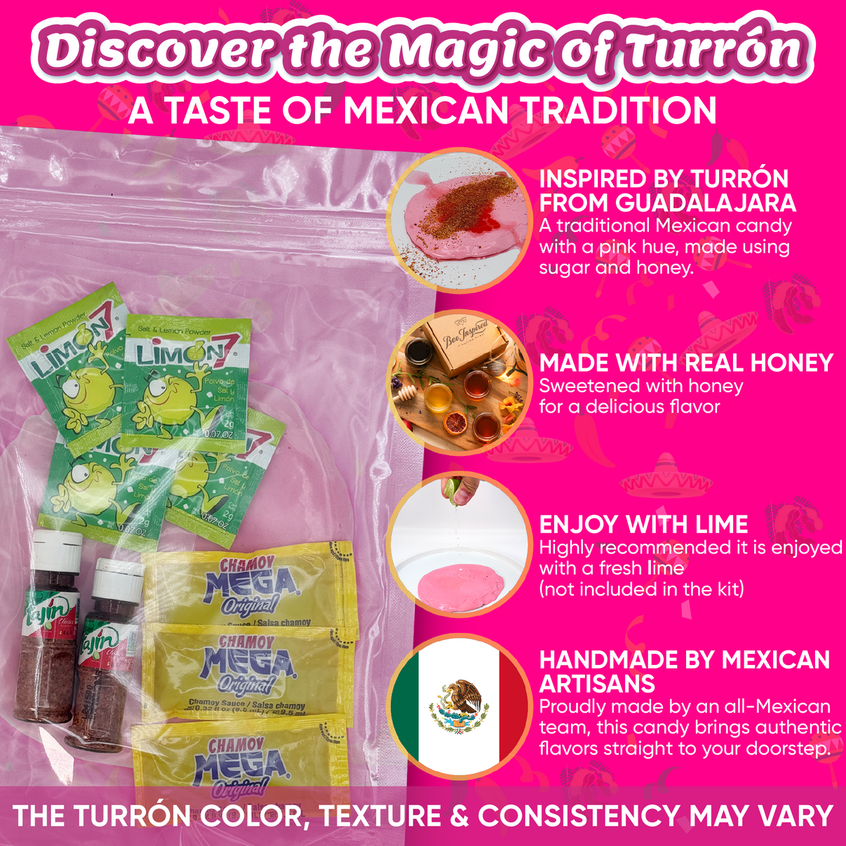 Turron Kit - Handmade Pink Turron Rosa with Tajin, Chamoy & Limon7 ...